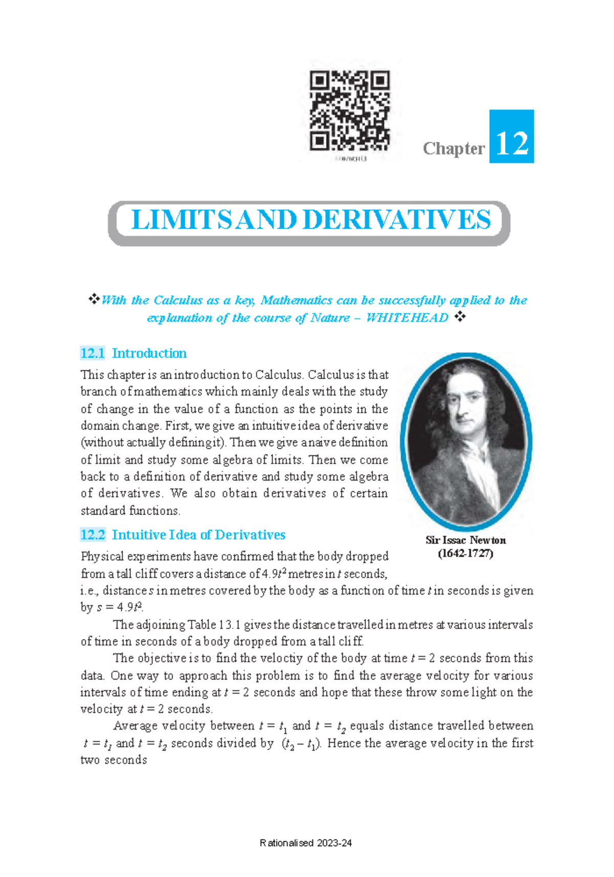 Chapter 12: Limits and Derivatives - NCERT Mathematics Notes - Studocu