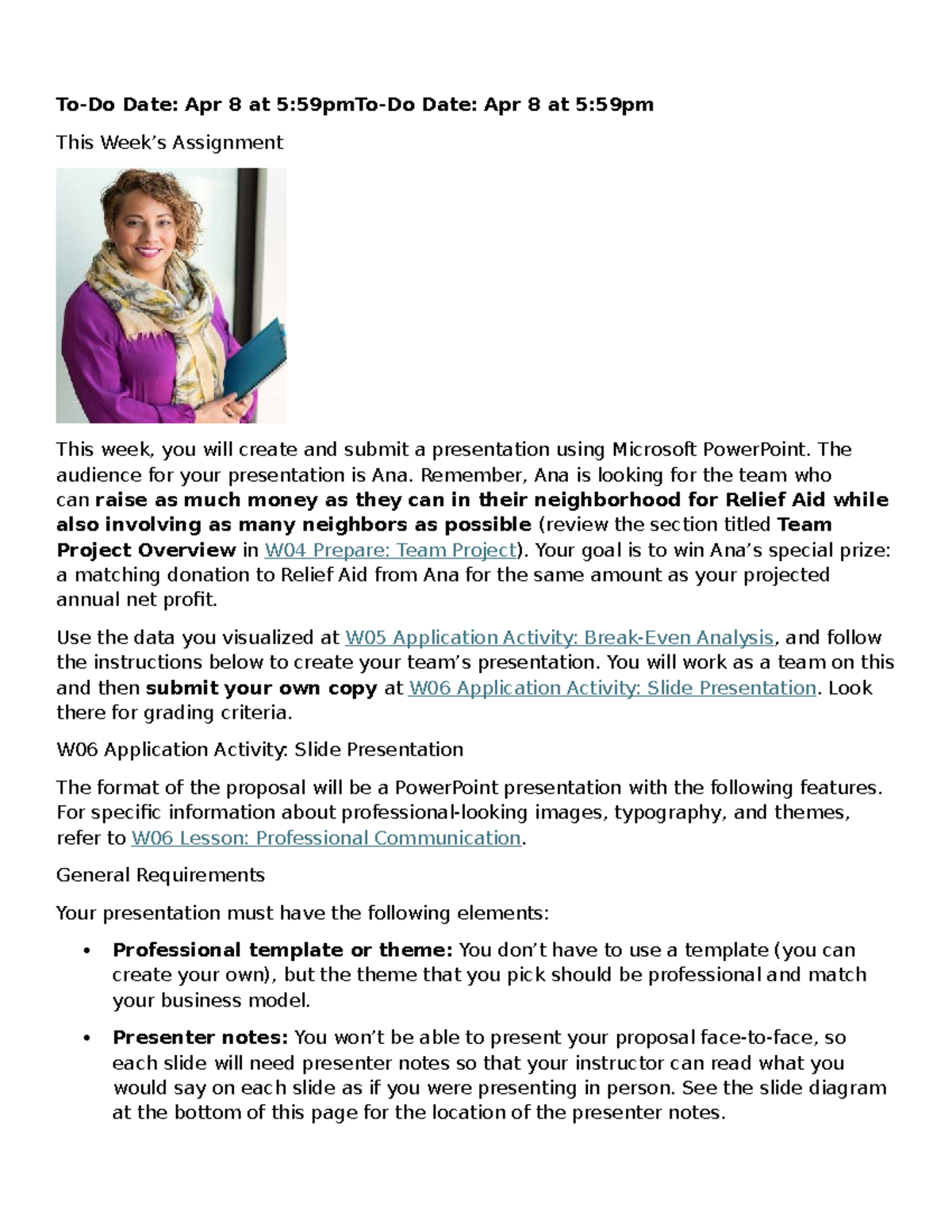 W06 Team Project: PowerPoint Presentation for Relief Aid Fundraiser ...