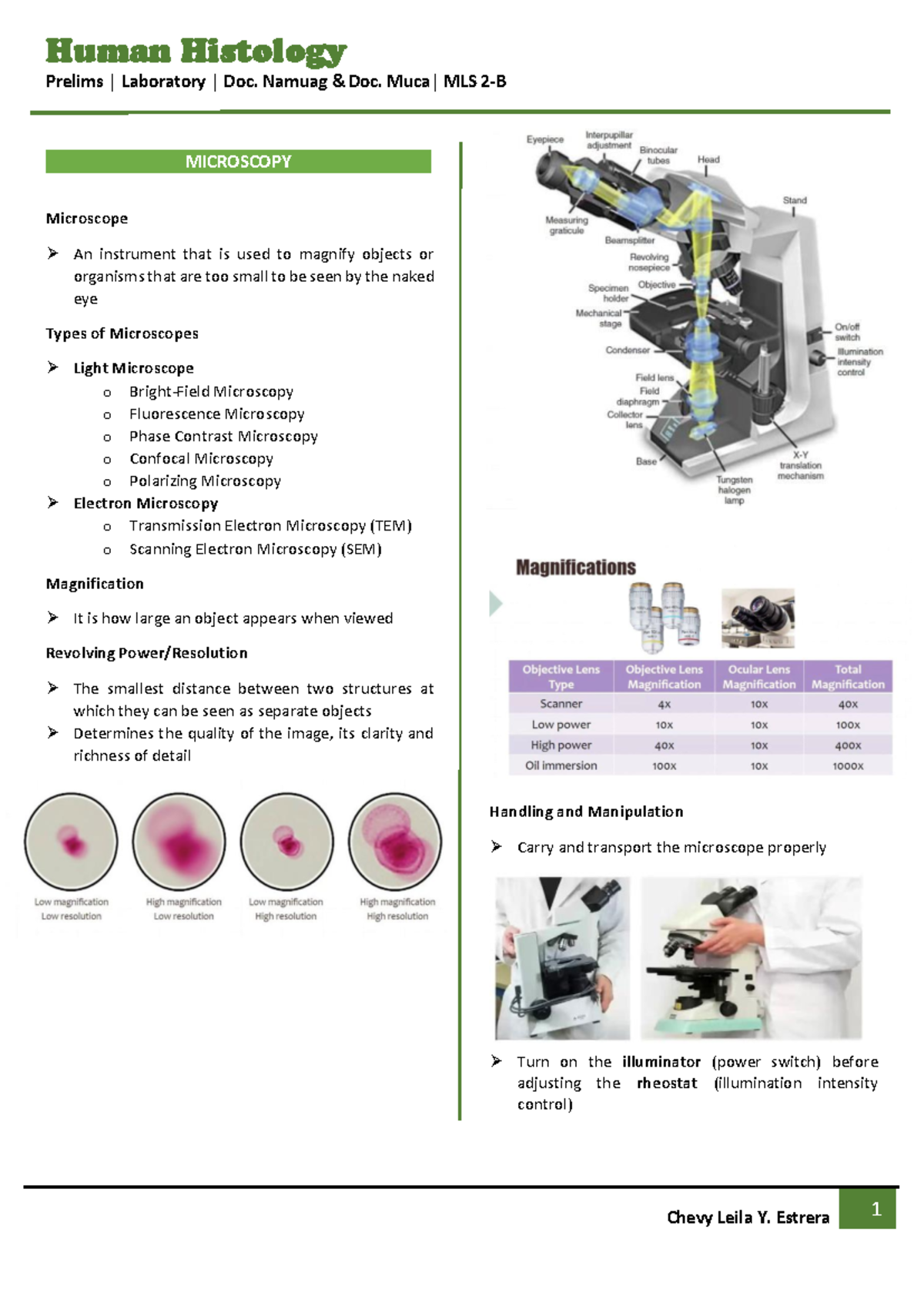 MLS 2-B Laboratory Notes: Microscopy & Histology Techniques - Studocu
