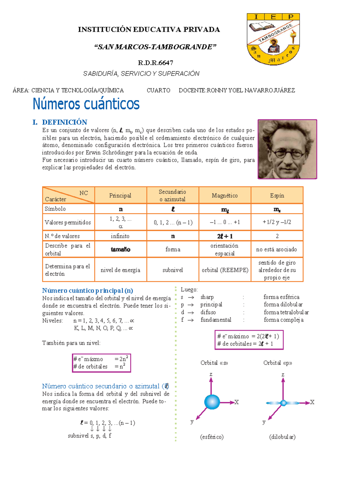 Números Cuánticos - 4to Grado - SM - Studocu