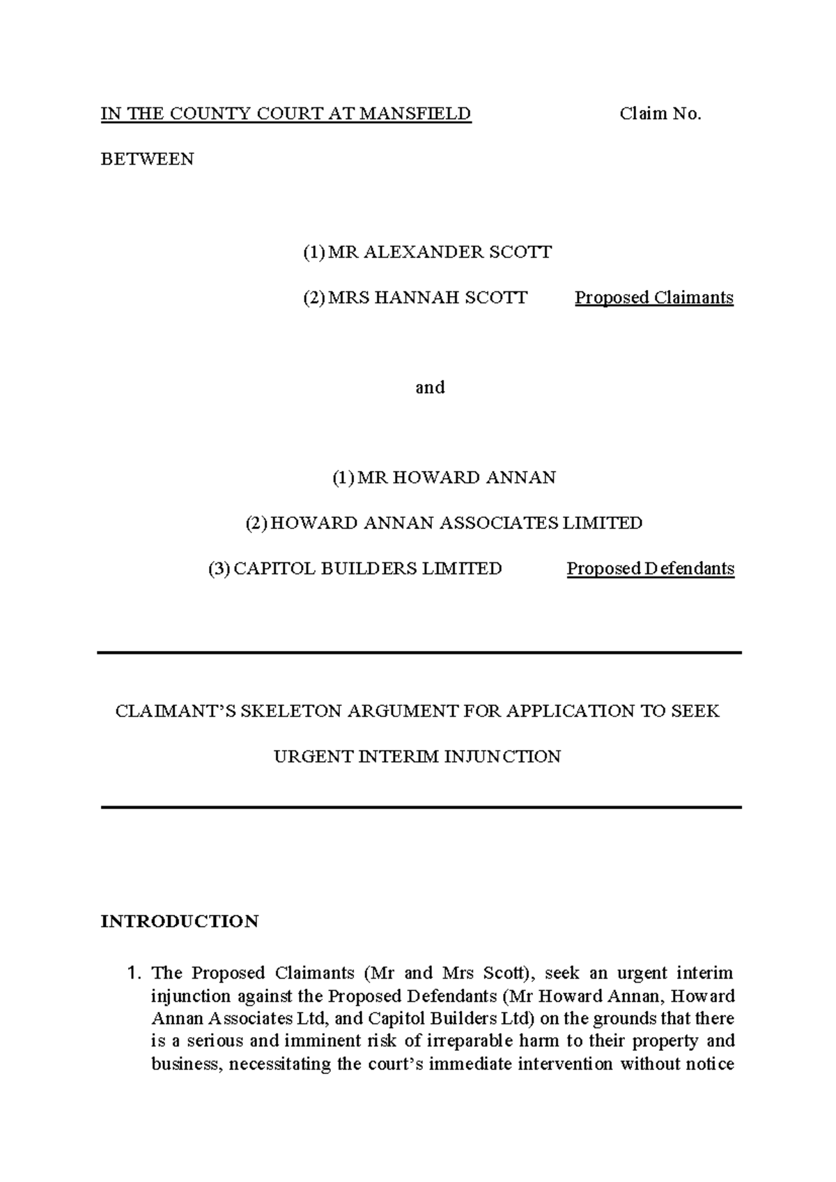Interim Injunction Application (Claim No. 2025) - Urgent Relief Request ...
