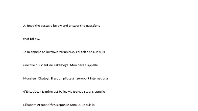 Grade 6 French Language Comprehension Exercise - Studocu