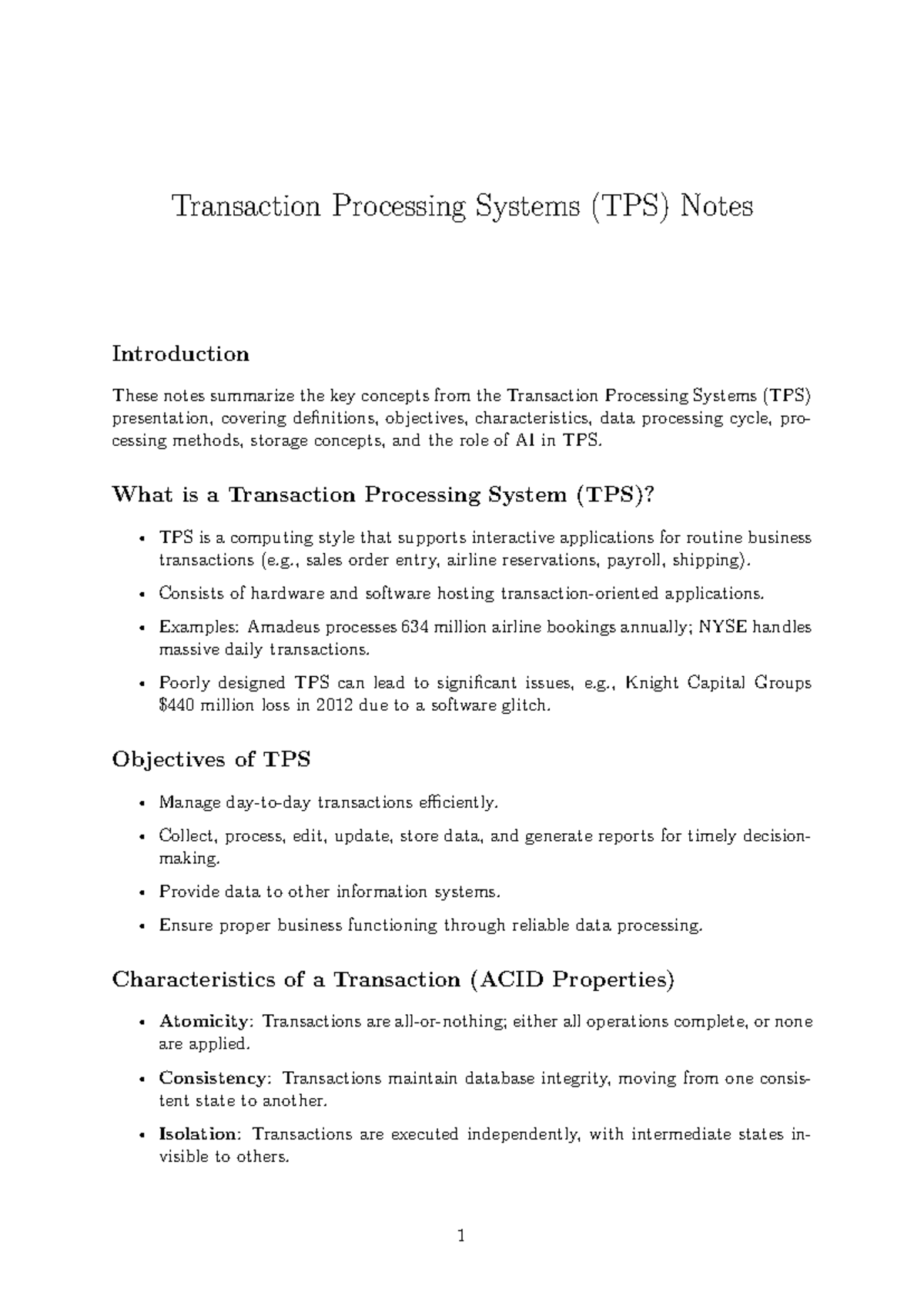 TPS Notes: Key Concepts and Characteristics of Transaction Processing ...