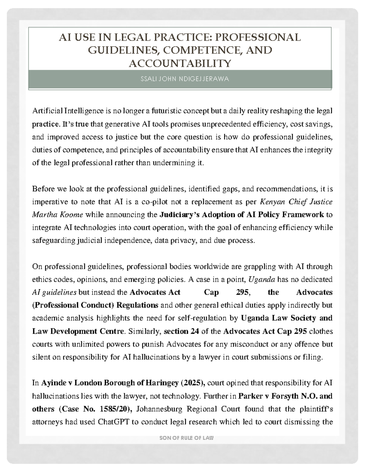 AI USE IN LEGAL PRACTICE: GUIDELINES & ACCOUNTABILITY SSALI ...
