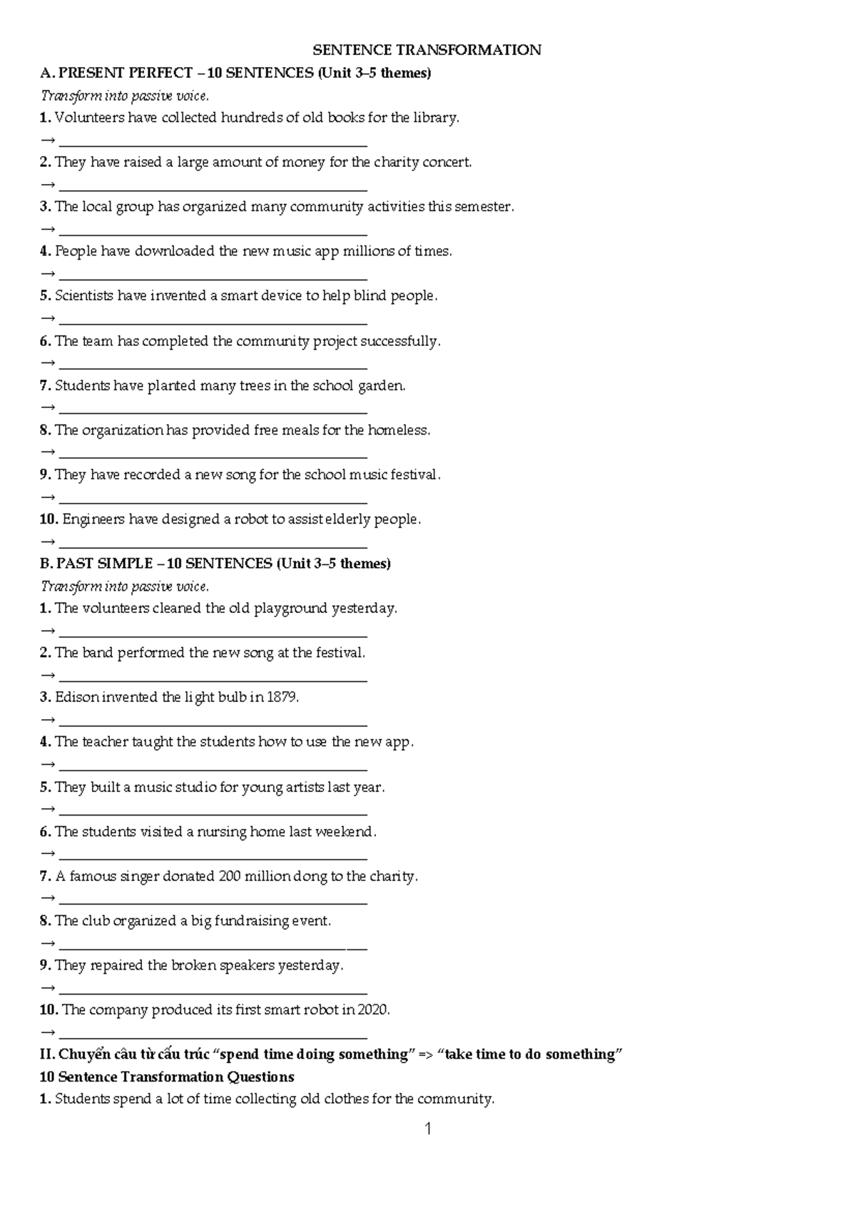 HS.ÔN TẬP CUỐI HK1: Sentence Transformation Exercises - Studocu