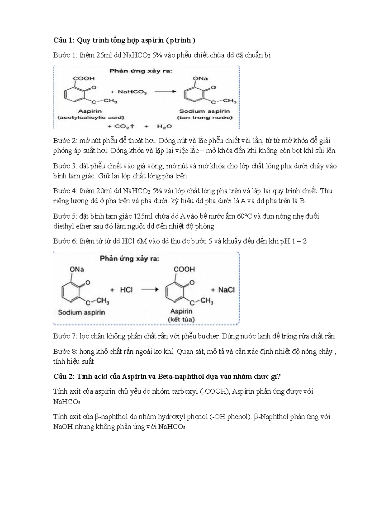 Quy trình tổng hợp và chiết xuất Aspirin - Học bài 2 (jyxj) - Studocu