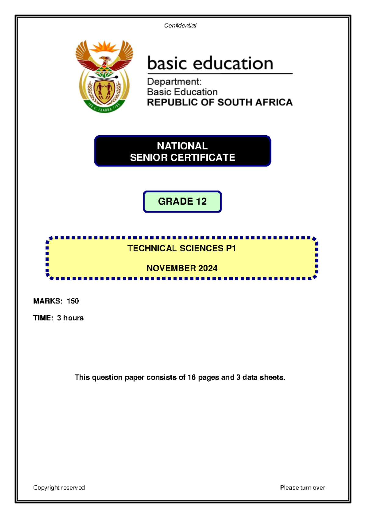 Technical Sciences P1 Grade 12 November 2024 Exam Paper - Studocu