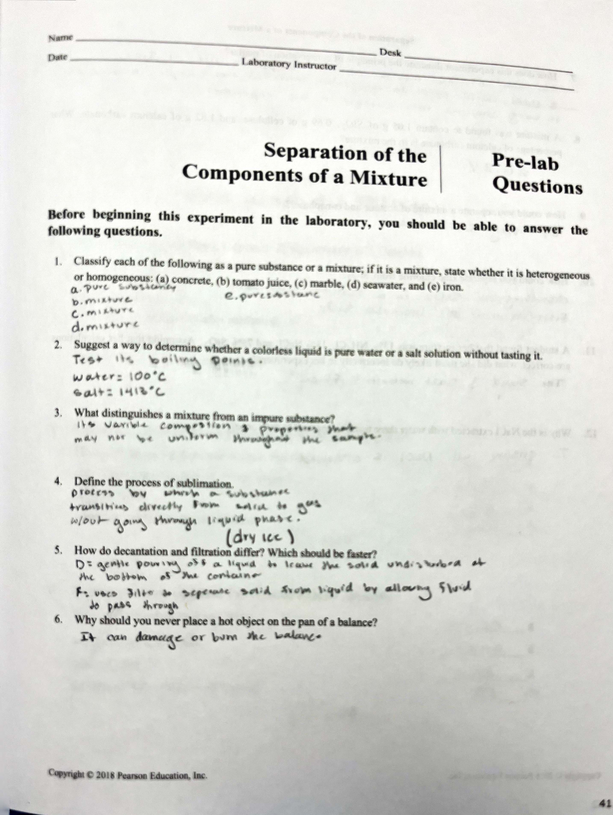 Separation of Mixtures: Lab Questions for CHEM 31160 - Studocu