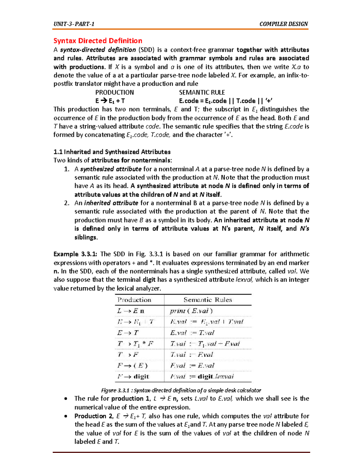 UNIT - 3 - Compiler Design: Syntax Directed Definitions & SDD Examples - Studocu