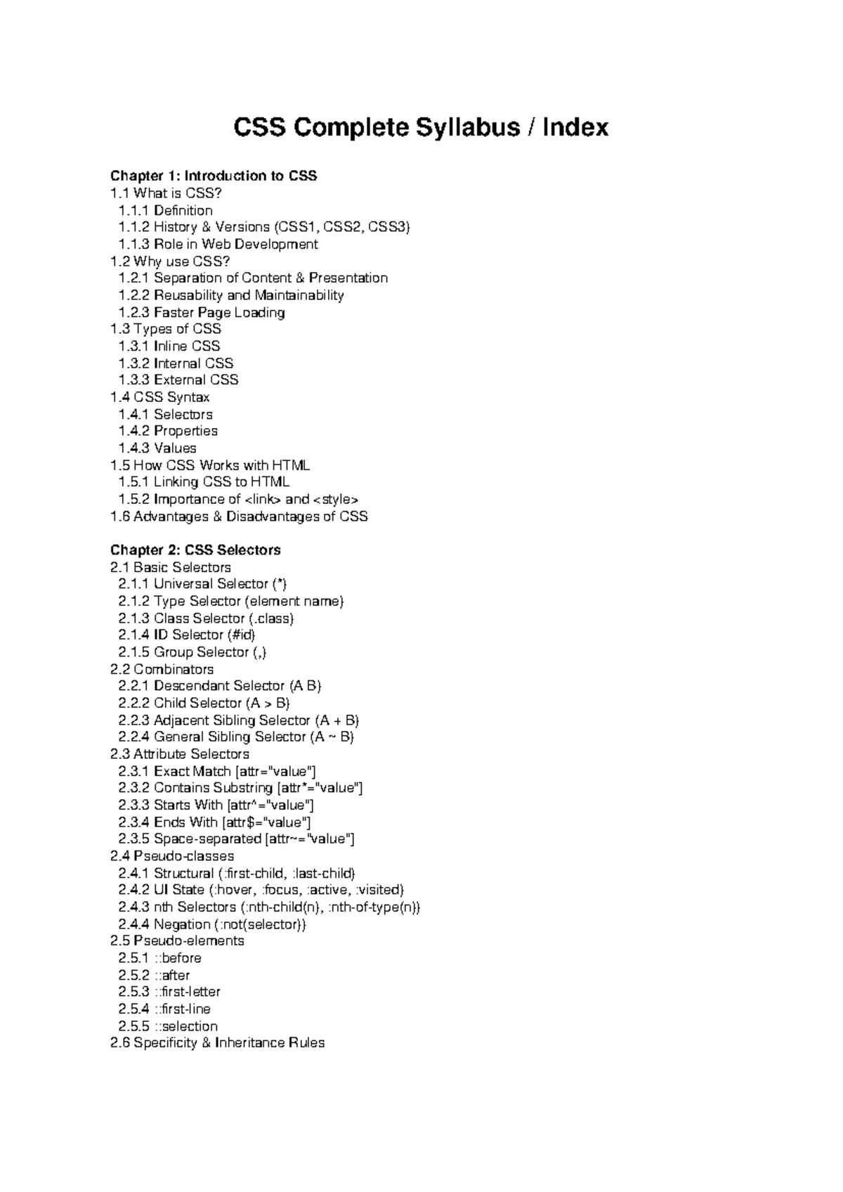 CSS Syllabus Index: Comprehensive Overview of CSS Concepts - Studocu