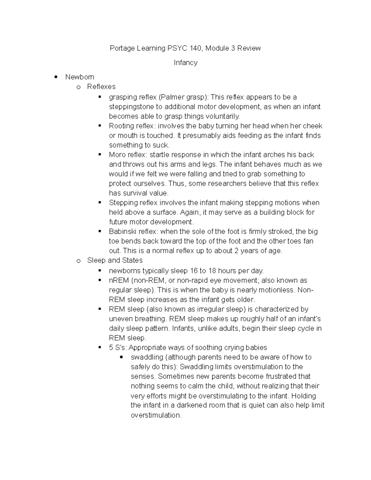 Portage Learning PSYC 140 Module 3: Infancy Development Review - Studocu