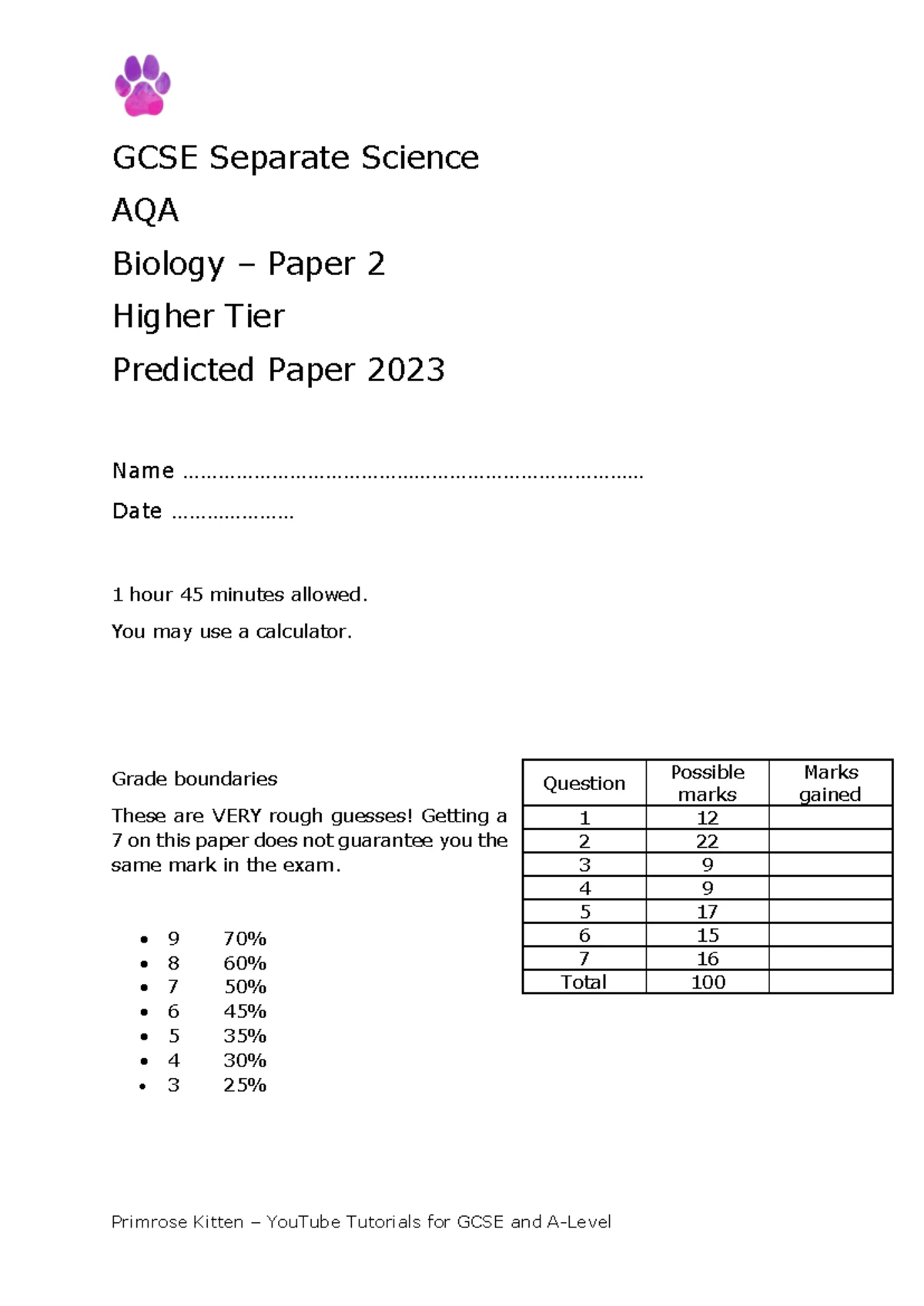 GCSE Chemistry AQA Predicted Paper 1 - Higher Tier 2023 - Studocu