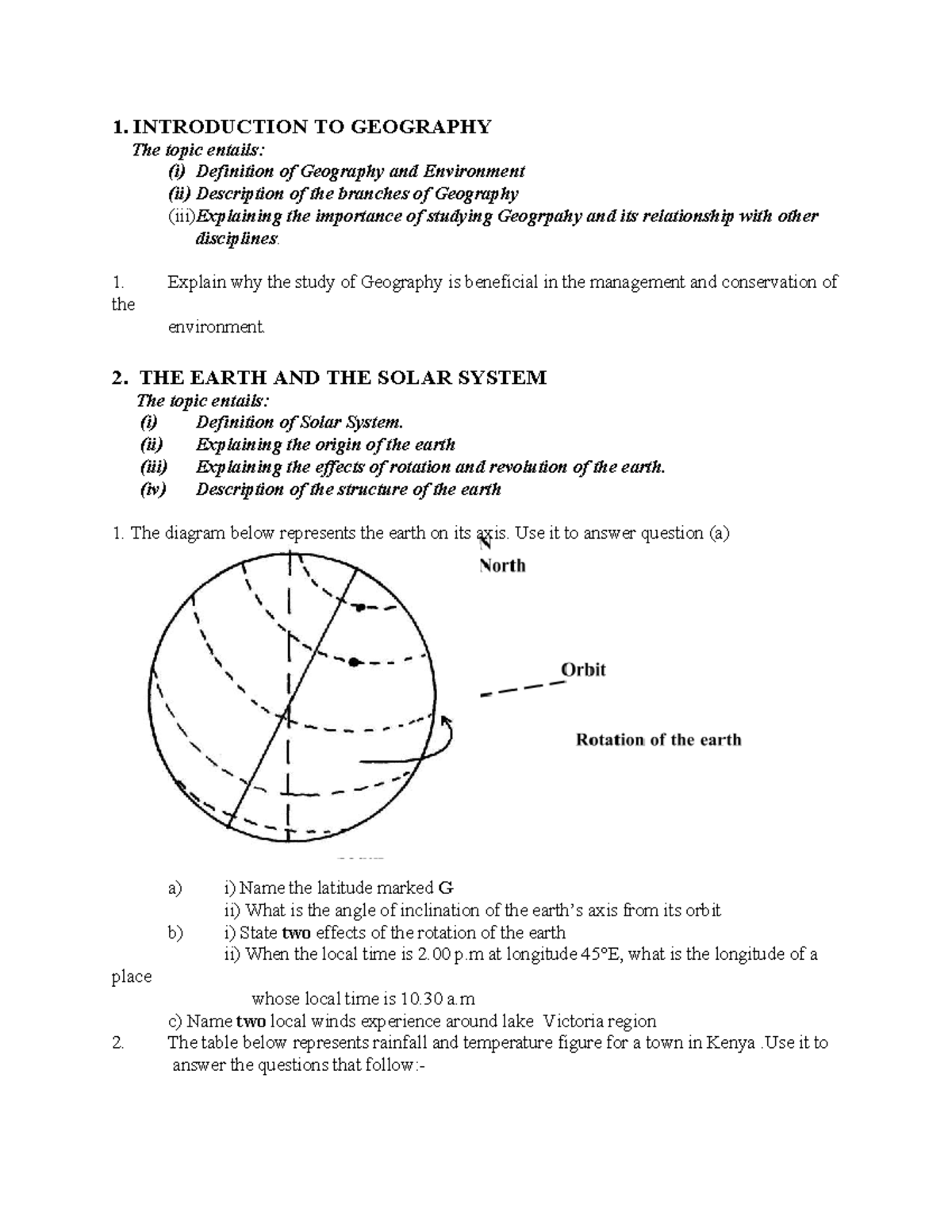Geography FORM 1 Revision Booklet - 1. INTRODUCTION TO GEOGRAPHY The ...