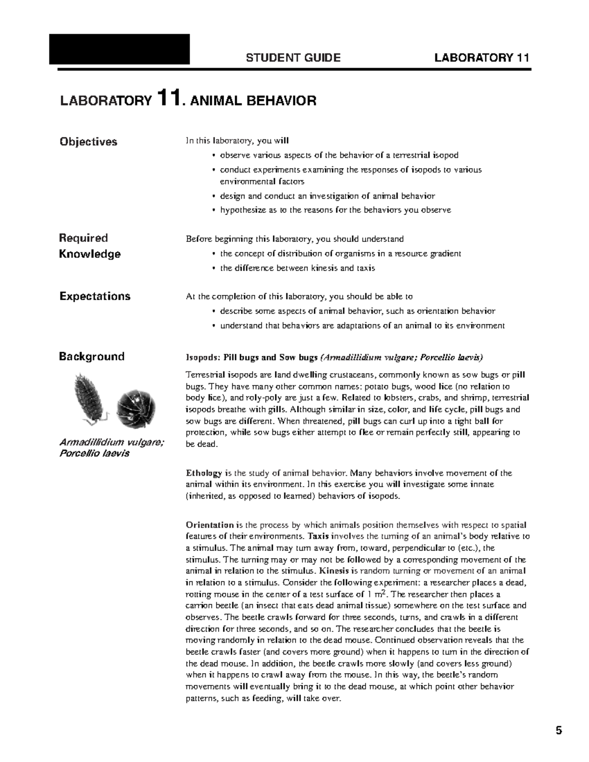 LAB 11: Animal Behavior Study Guide for Isopod Experiments - Studocu