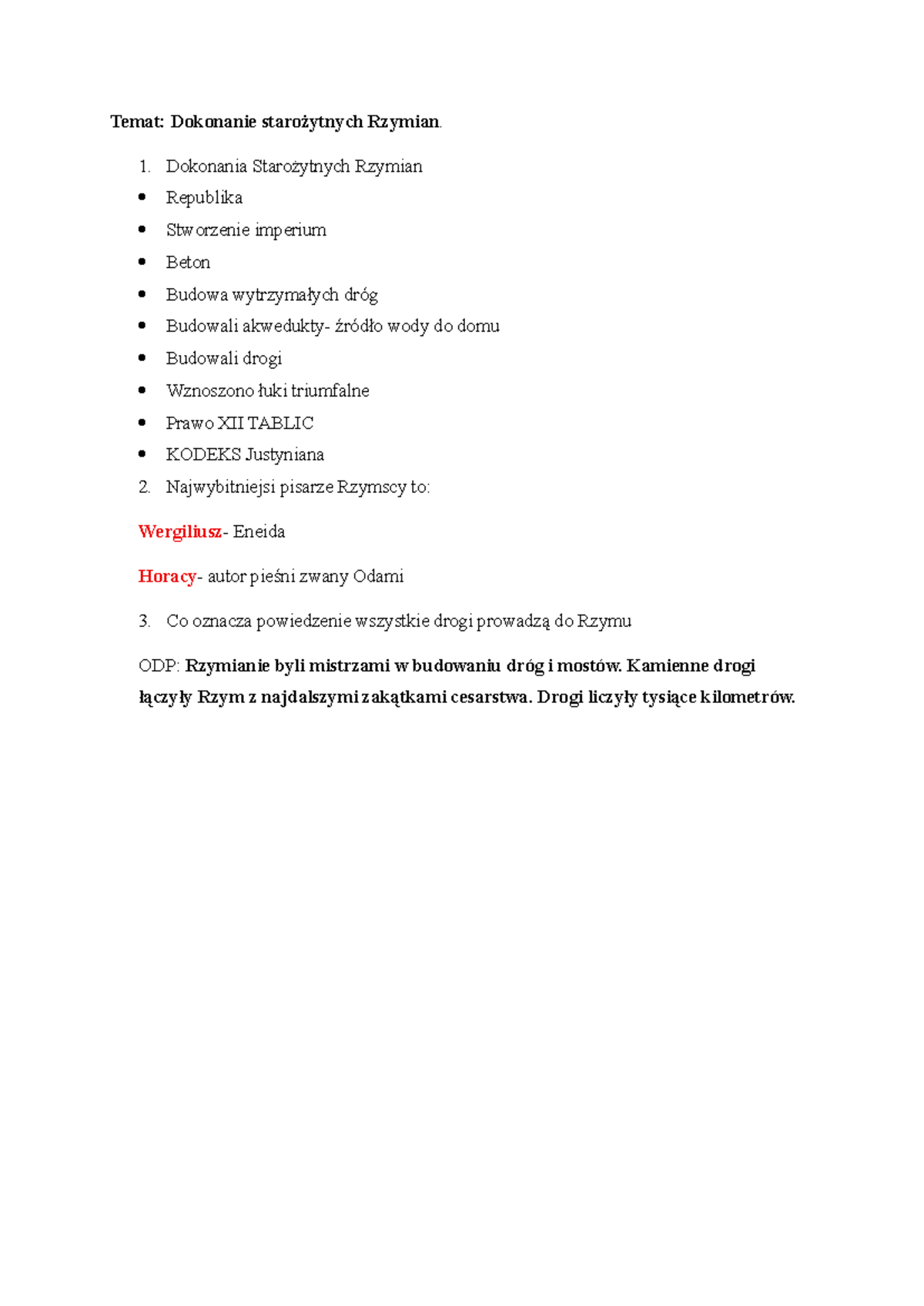 Dokonania Rzymian - Notatka - Temat: Dokonanie starożytnych Rzymian. 1 ...
