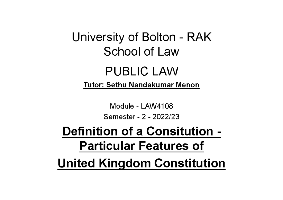 UoB LAW4108 Public Law: Key Features of the UK Constitution - Studocu