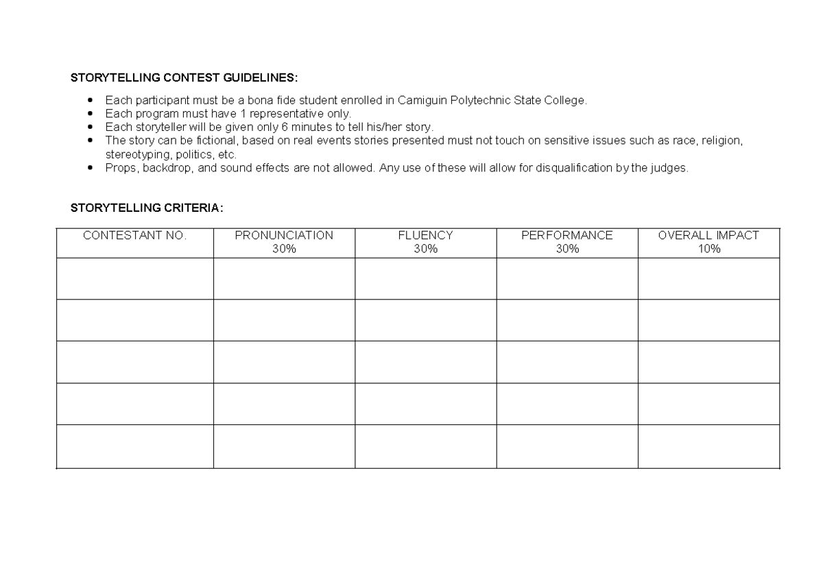 Storytelling Contest Guidelines - STORYTELLING CONTEST GUIDELINES: Each ...
