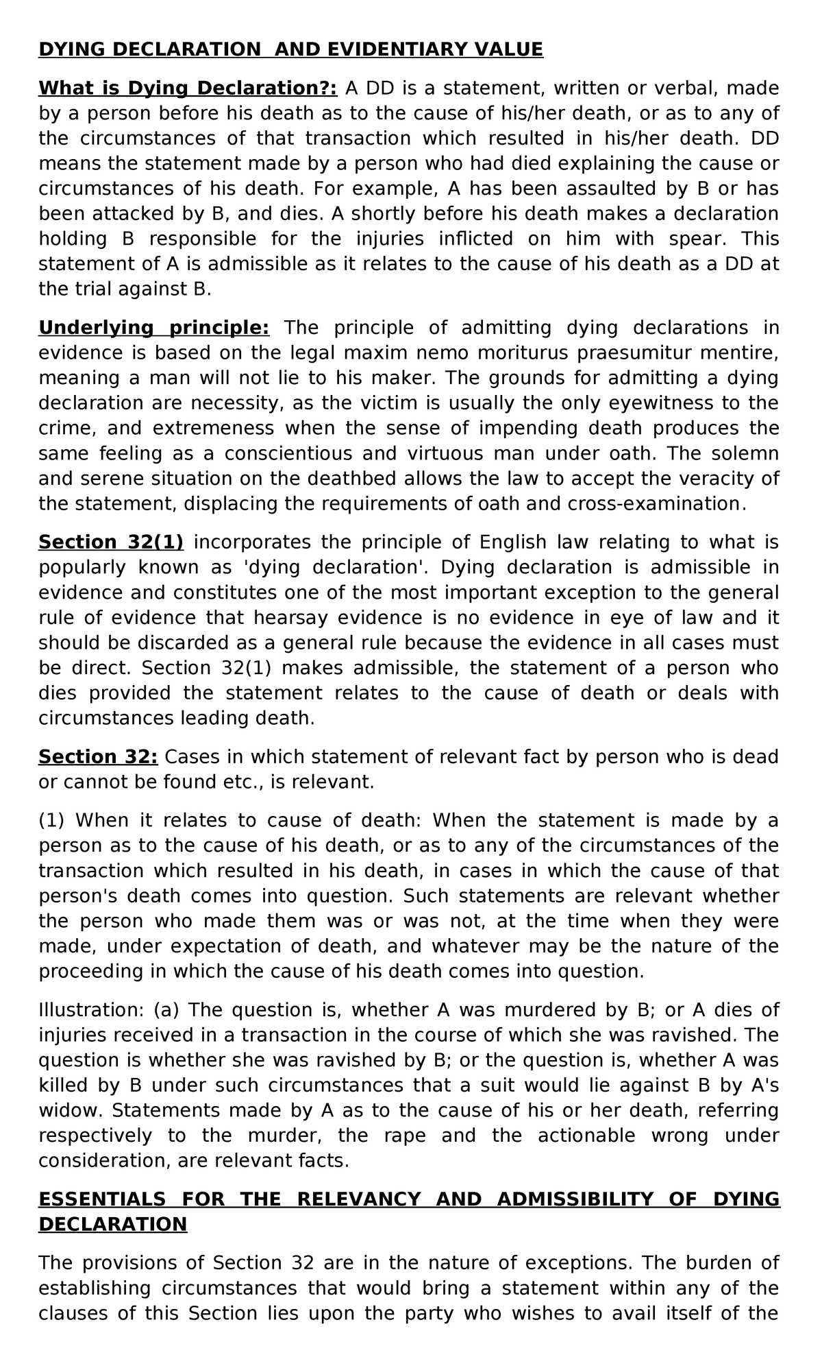 Dying Declaration: Lecture Notes on Evidentiary Value & Legal ...