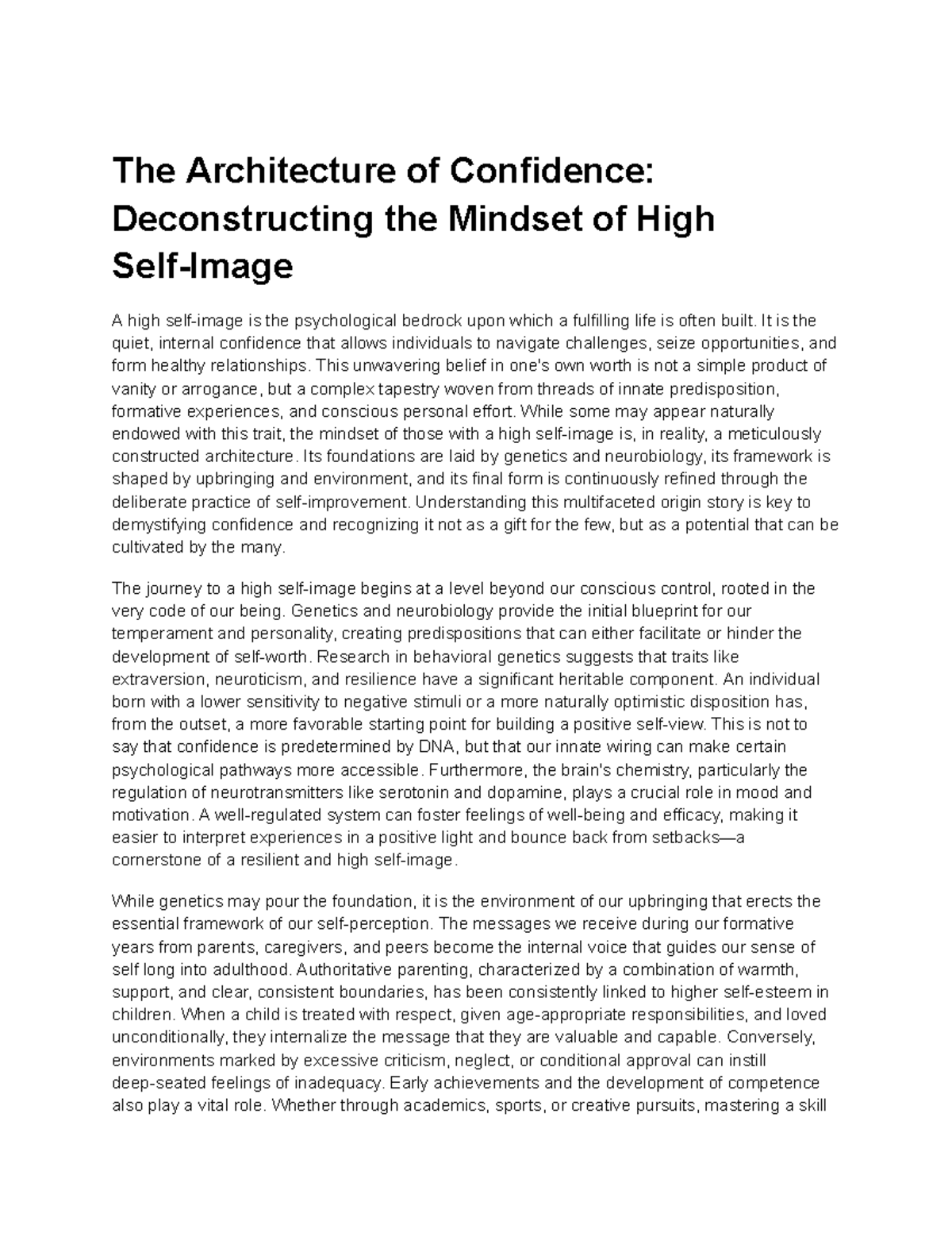 The Architecture of Confidence: Deconstructing High Self-Image Mindset ...
