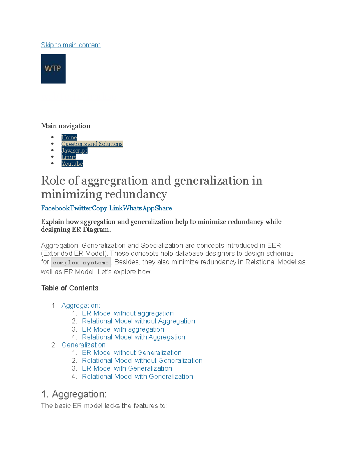 Database Model: Aggregation & Generalization in ER Diagrams (BBM) - Studocu