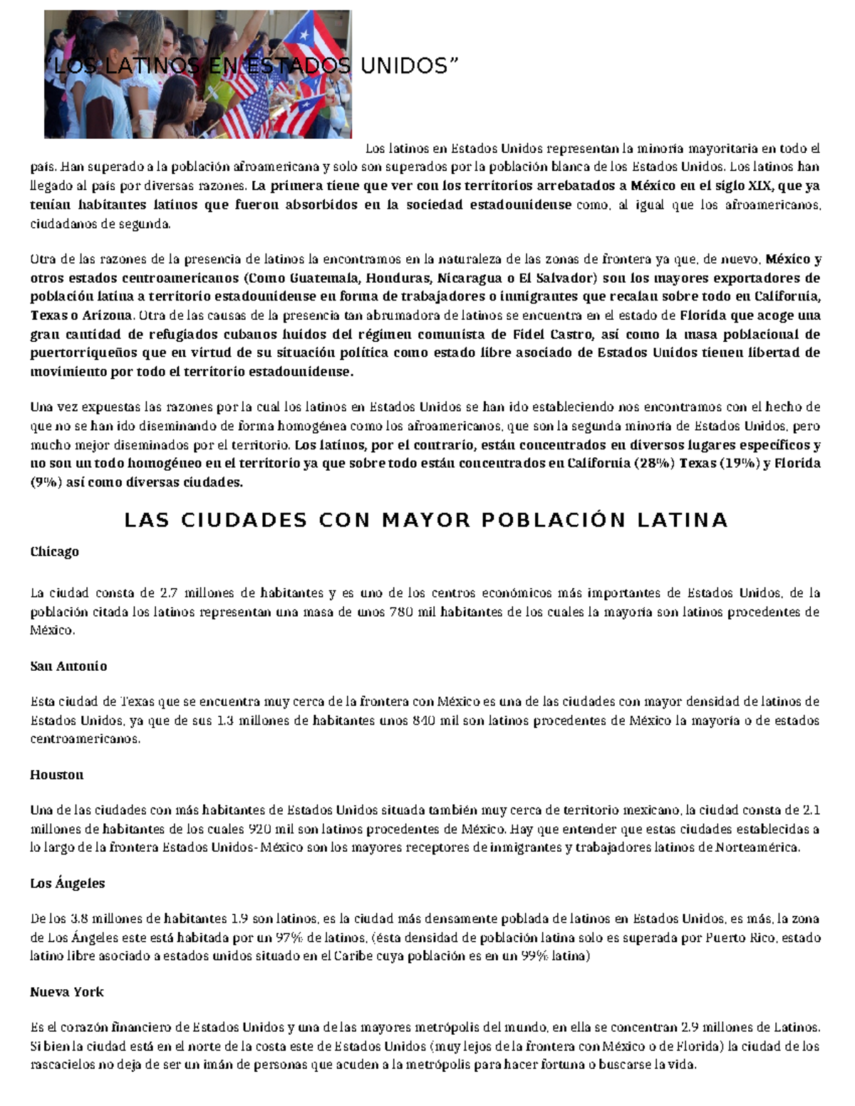 LATINOS EN ESTADOS UNIDOS: HISTORIA, CULTURA Y DESAFÍOS - Studocu