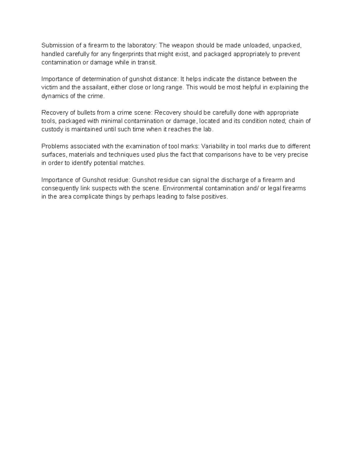 Unit 5 Critical Thinking: Forensic Evidence & Gunshot Analysis - Studocu