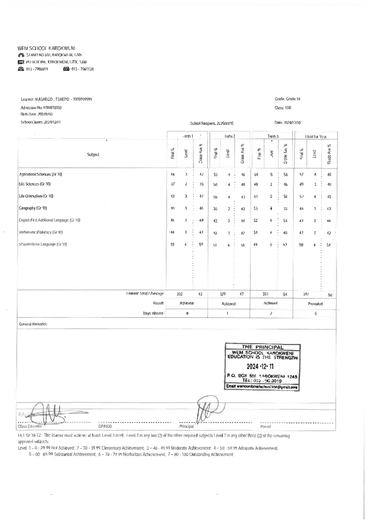 Grade 10 Progress Report - WEM School Kabokweni (Dec 2023) - Studocu