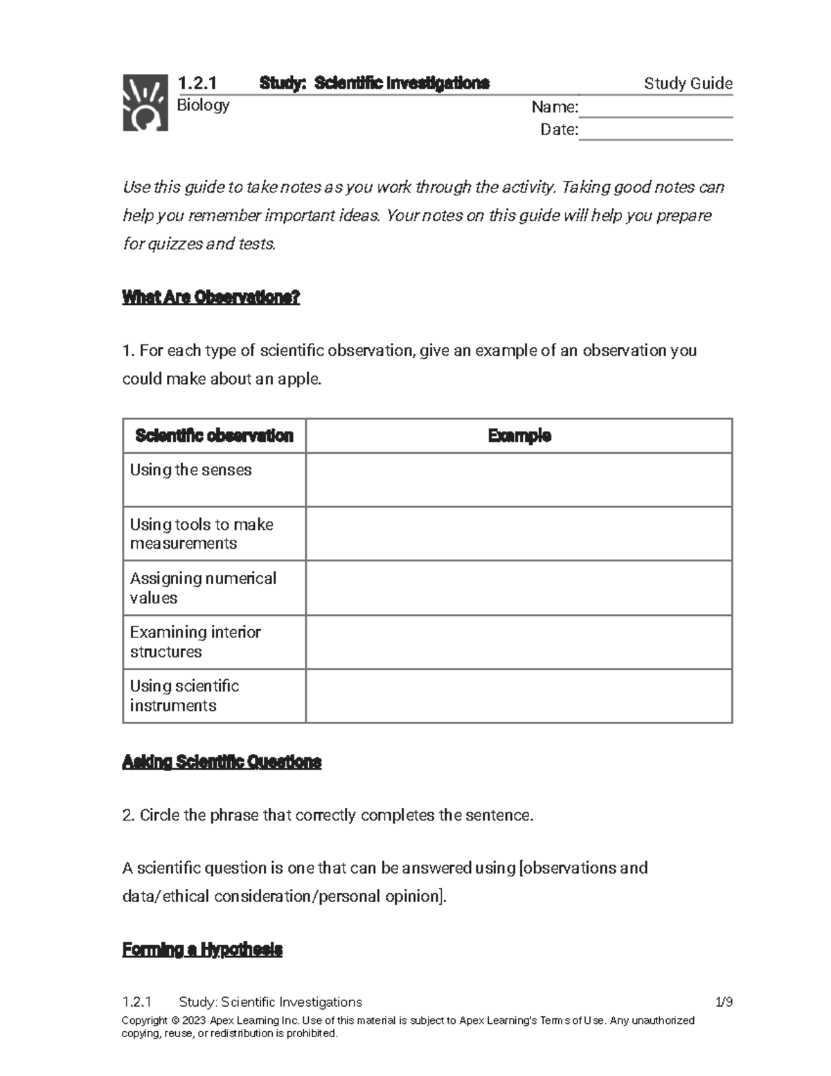 1.2.1 Study - Scientific Investigations (Study guide) - Study ...
