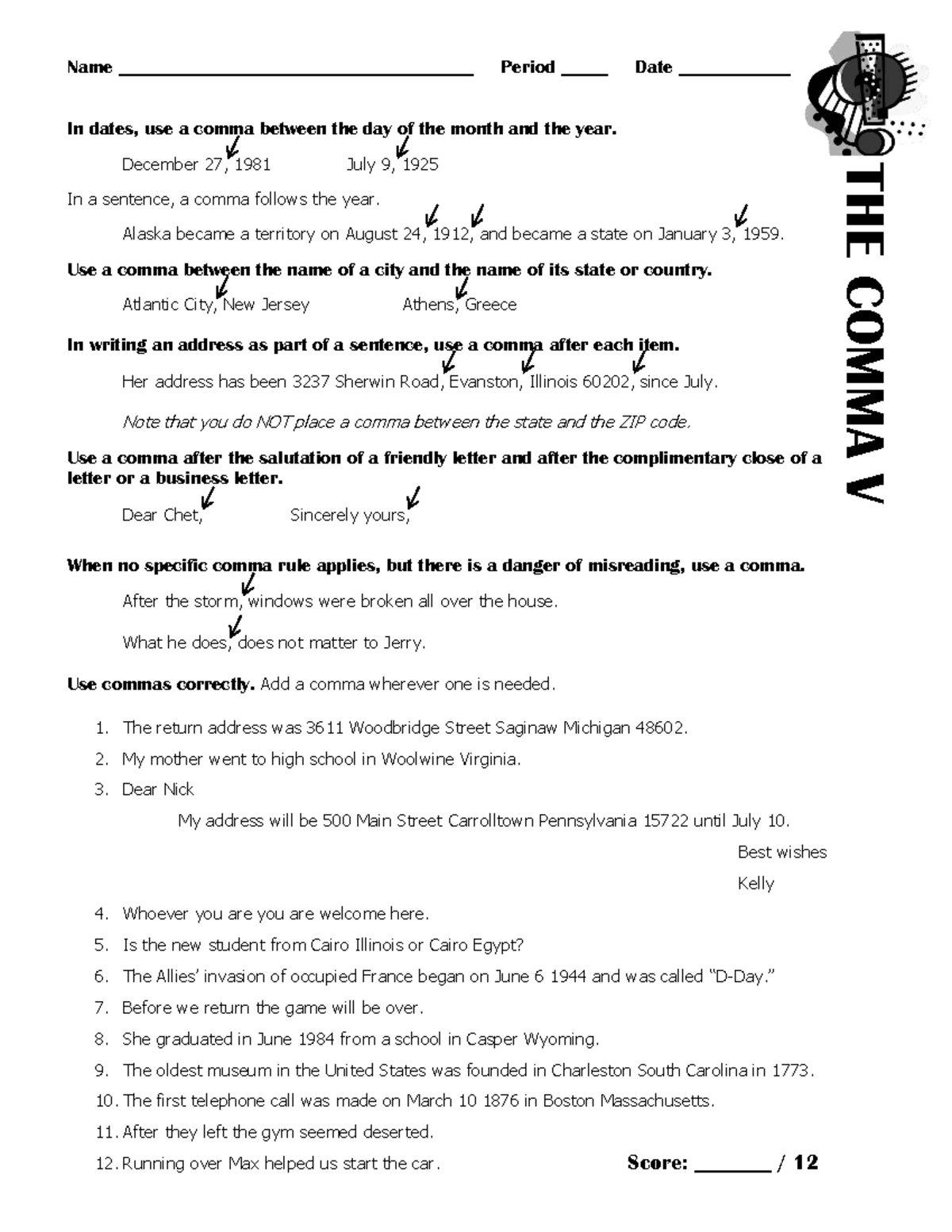 The Comma V - Worksheet for Correct Usage and Practice - Studocu