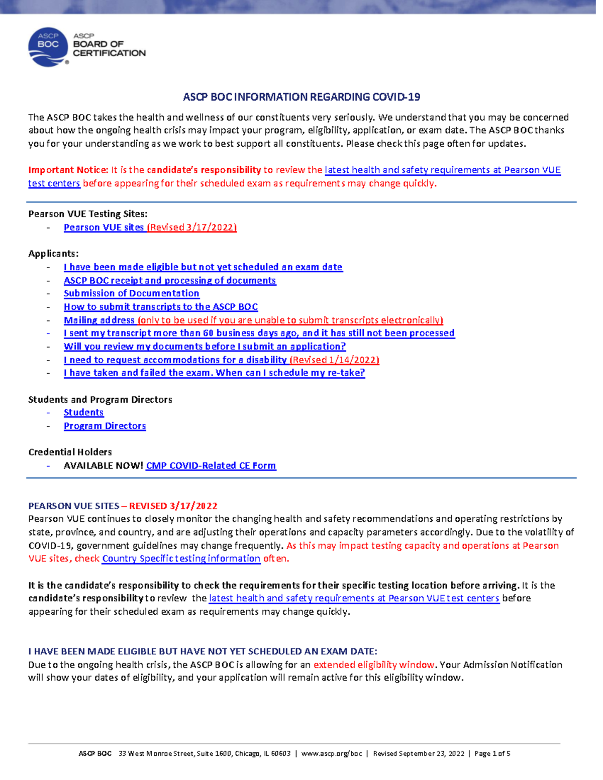 ASCP BOC COVID-19 Updates and Application Guidance - Studocu