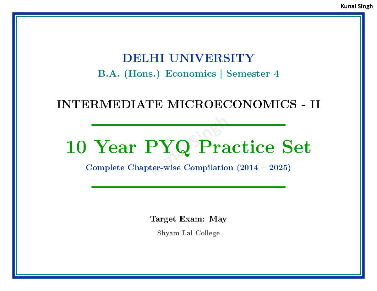Intermediate Microeconomics II (B.A. Hons) PYQ Practice Set (2014-2025 ...