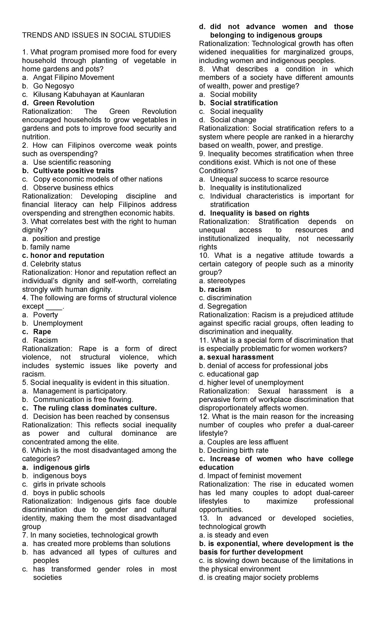 Trends and Issues Questionnaire in Social Studies (SS 101) - Studocu