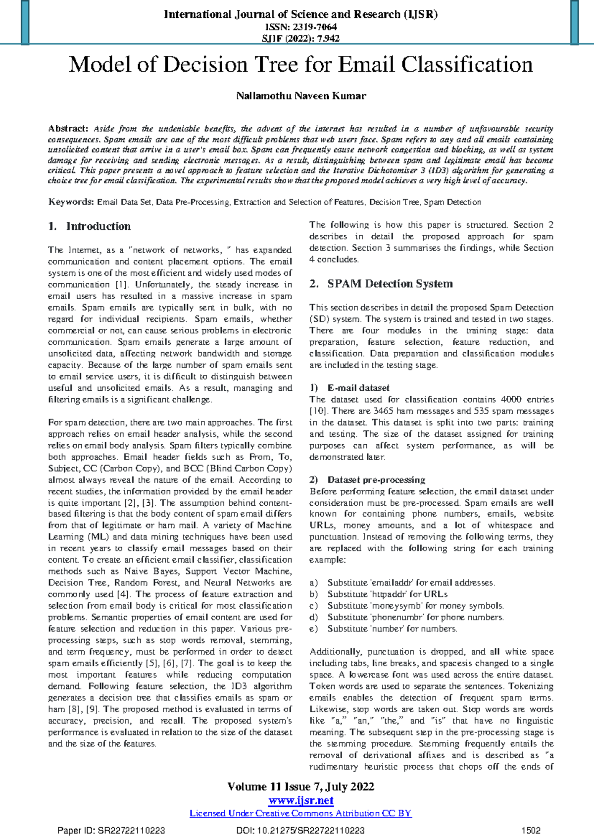 6. Model of Decision Tree for Spam Email Classification and Detection ...