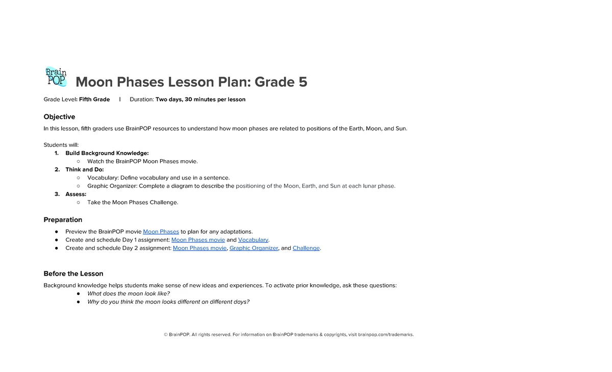 Moon Phases Lesson Plan (GG): Understanding the Moon's Characteristics ...