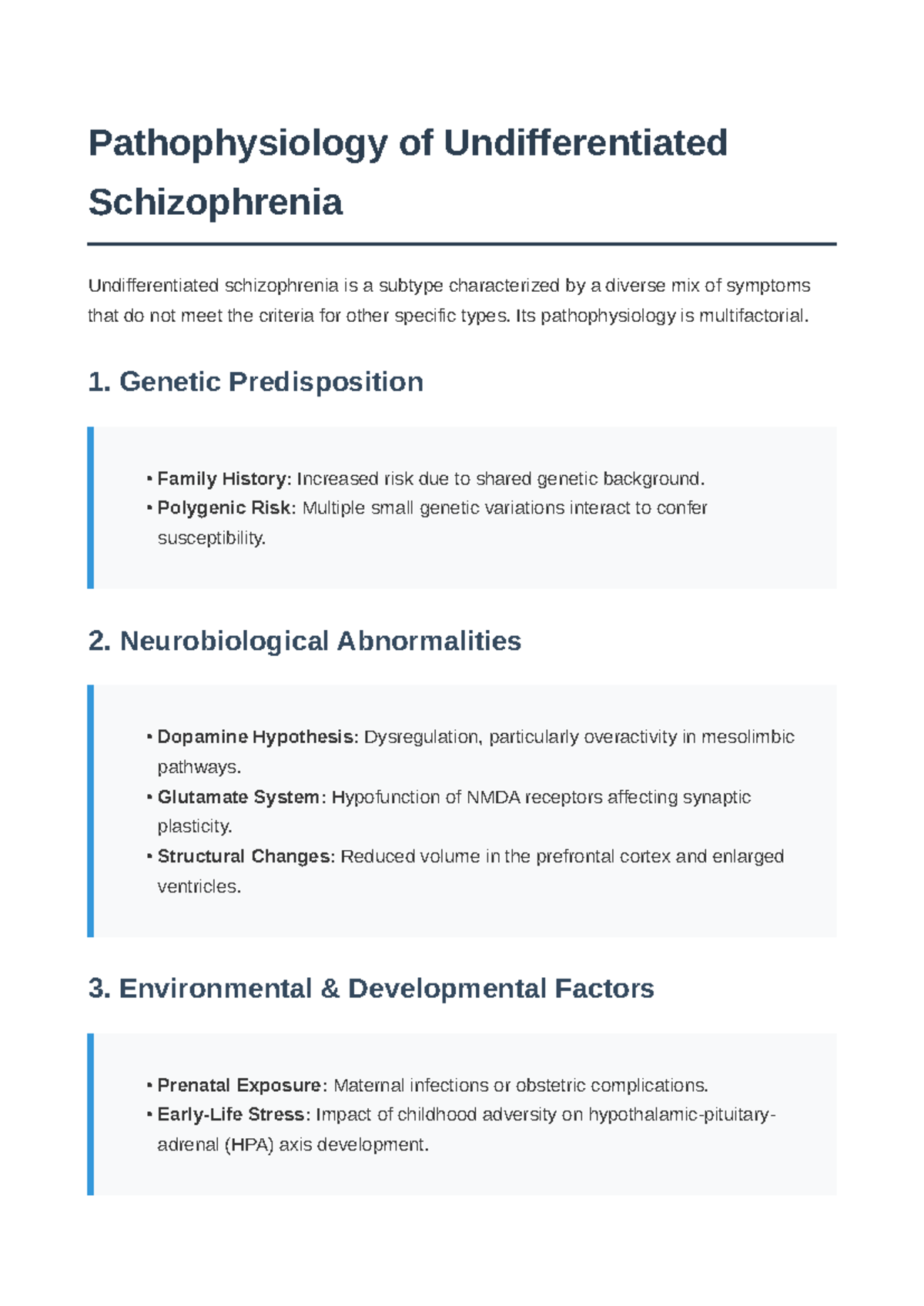 Pathophysiology of Undifferentiated Schizophrenia: Key Factors - Studocu