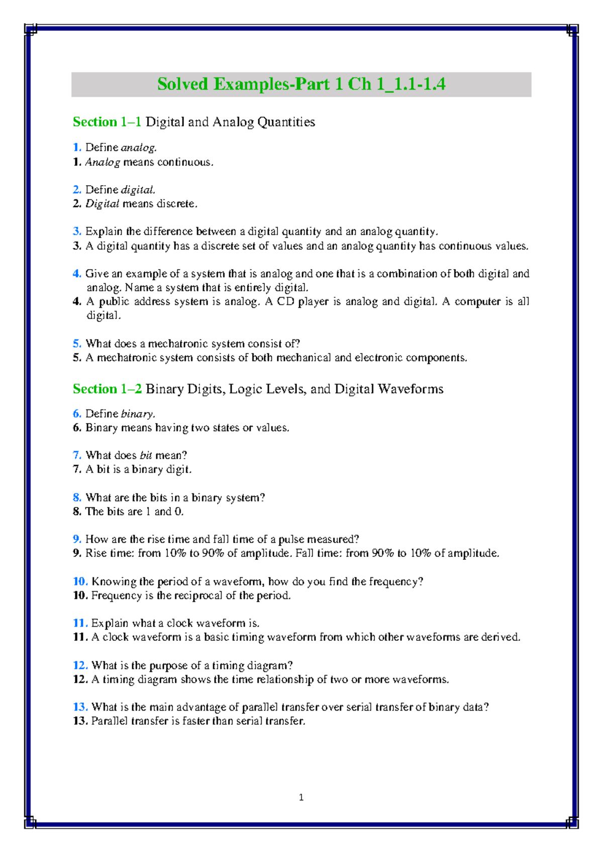 Solved Examples: Digital & Analog Quantities (Ch 1, Part 1) - Studocu