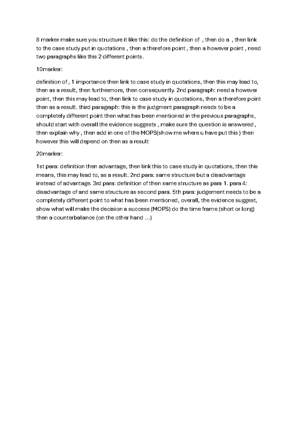 Effective Sentence Structures for 8, 10, and 20 Mark Questions - Studocu