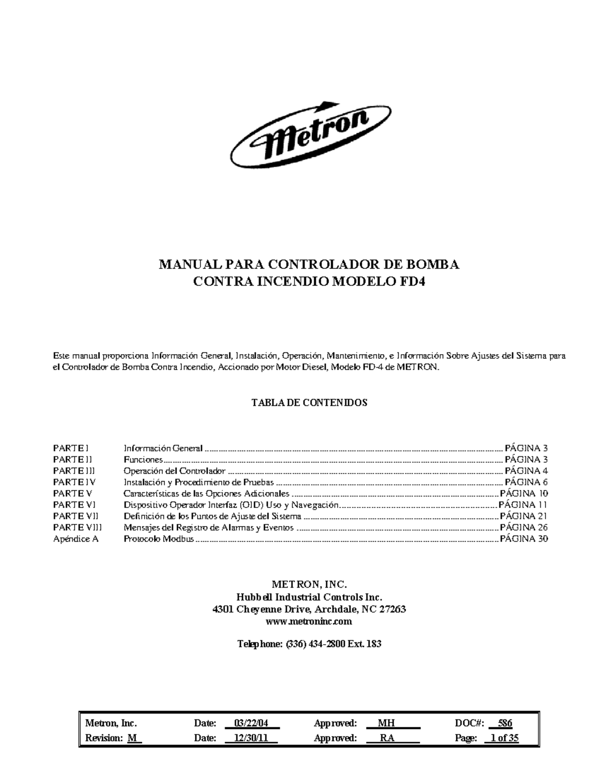 Metron FD4 Spanish Manual - Metron, Inc. Date: 03/22/04 Approved: MH ...