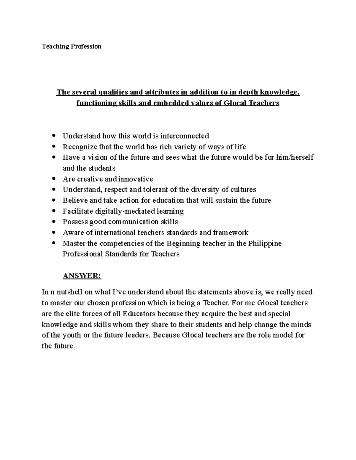 TTP Characteristics of Glocal Teachers - Facilitating Learner Centered ...