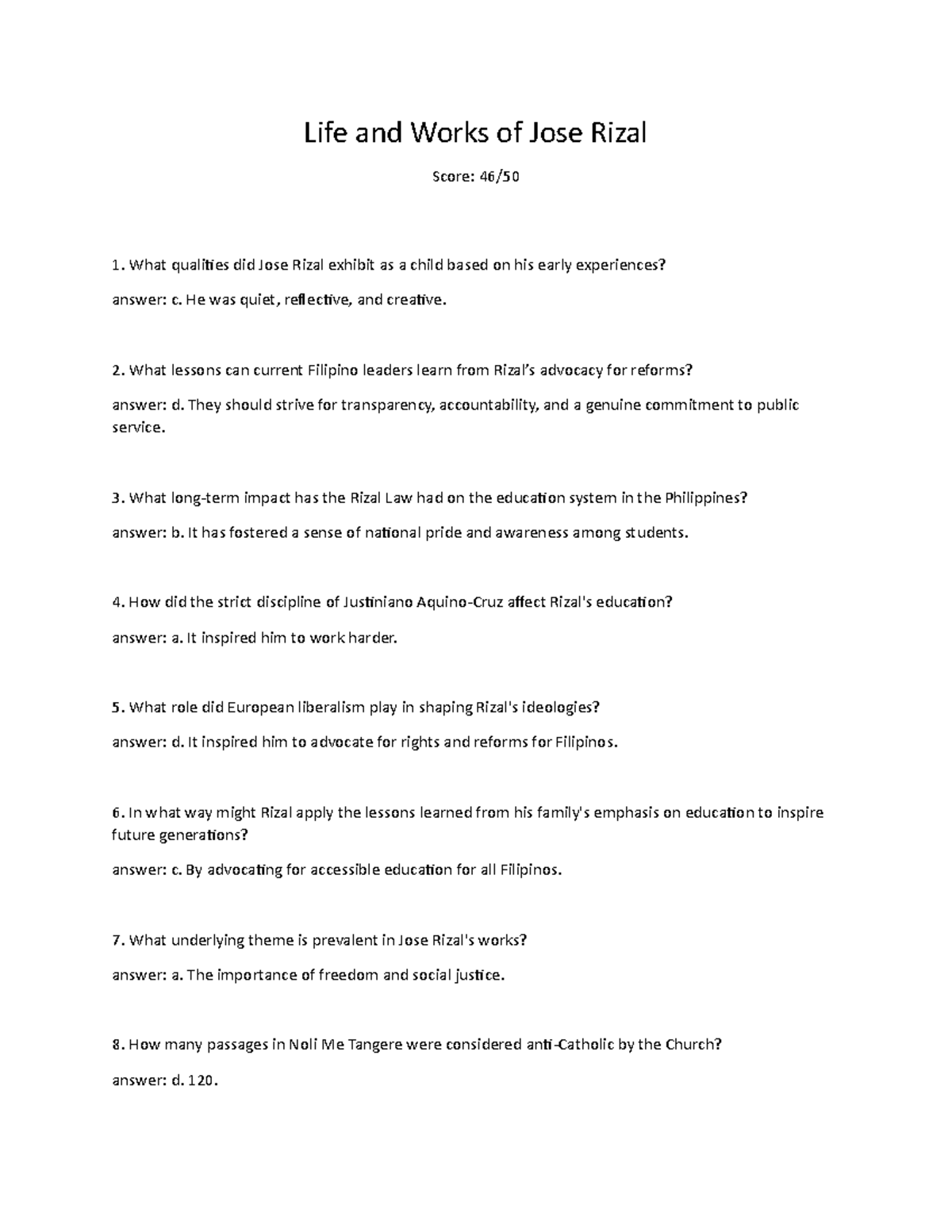 Jose Rizal: Life & Works Insights Prelim Study Notes - Studocu