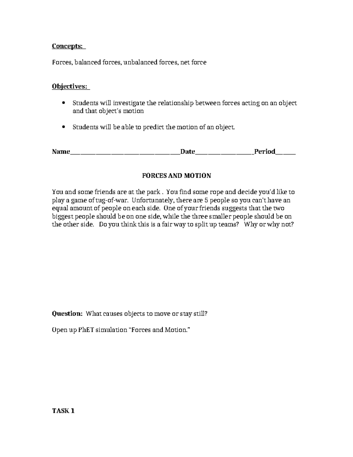 Forces and Motion PhET Lab: Exploring Balanced and Unbalanced Forces ...