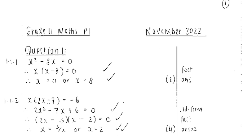 Grade 11 Maths P1 November 2022 Practice Test Memo - Studocu