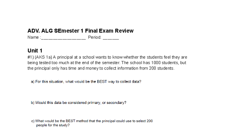 MATH 101 Semester 1 Final Exam Review: Key Concepts & Problems - Studocu