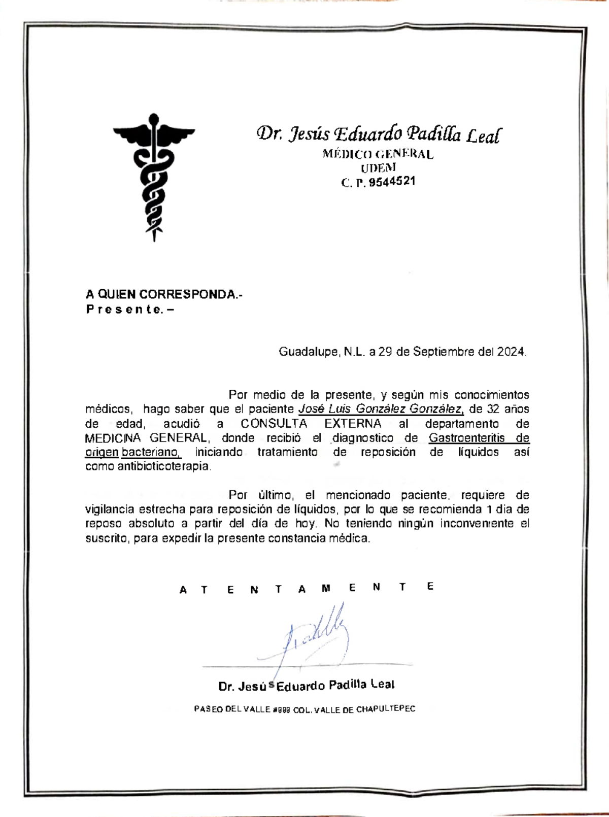 Carta Médica 2025: Diagnóstico y Recomendaciones Médicas - Studocu