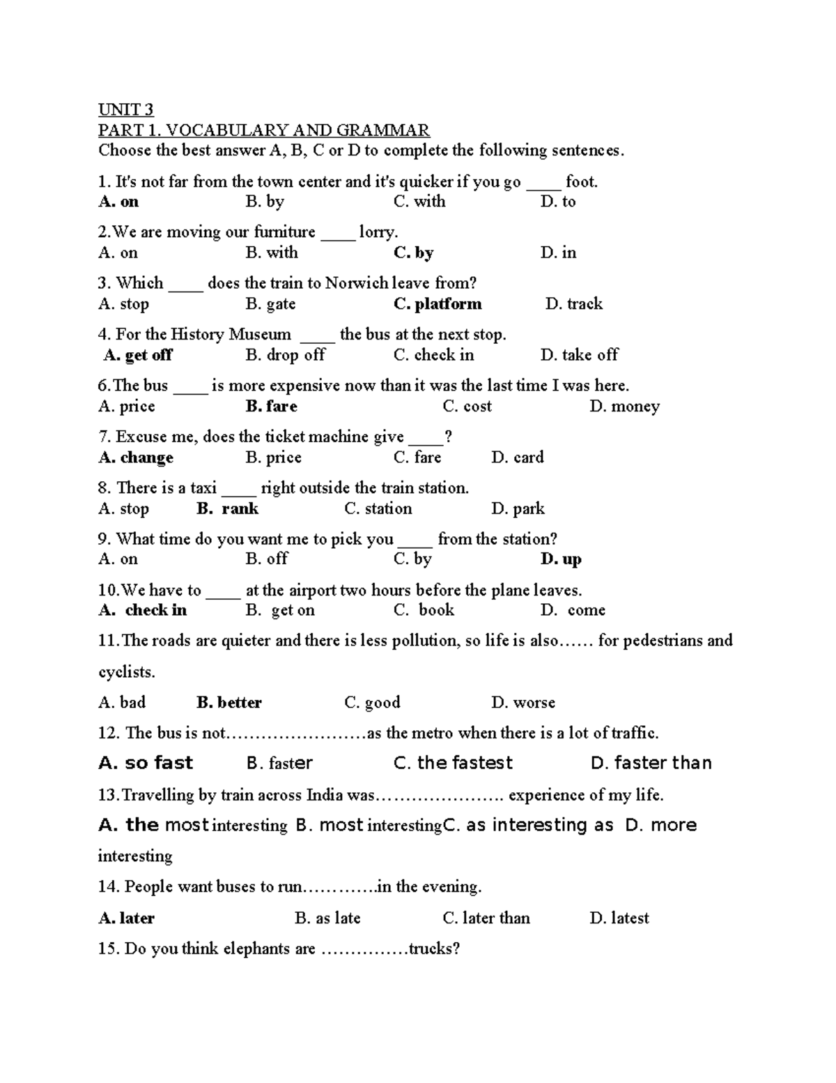 Đề cương TA1 Cuối Kỳ: Vocab & Grammar Exercises - Studocu