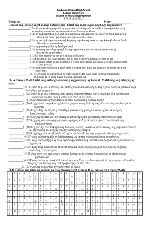 Esp10 4th quarter exam - Exam paper - Republic of the Philippines ...