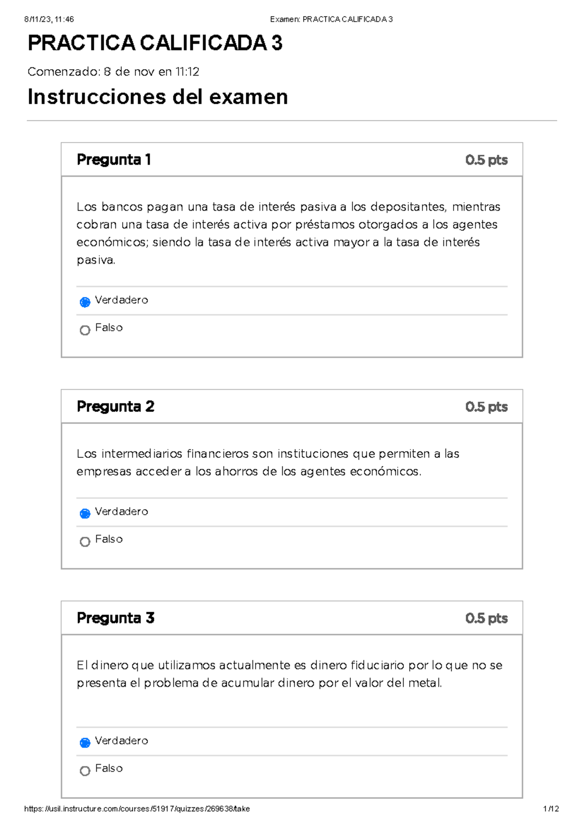 Examen Practica Calificada 3 - PRACTICA CALIFICADA 3 Comenzado: 8 de nov en 11: Instrucciones ...