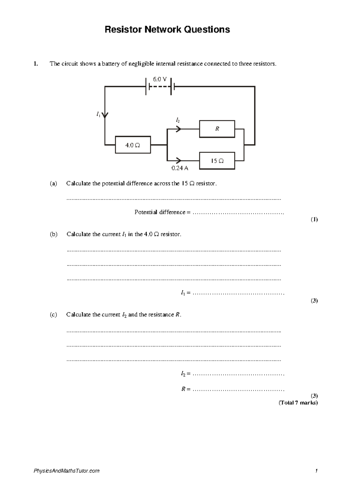 1.3 Resistor Networks - Practice Questions and Calculations - Studocu