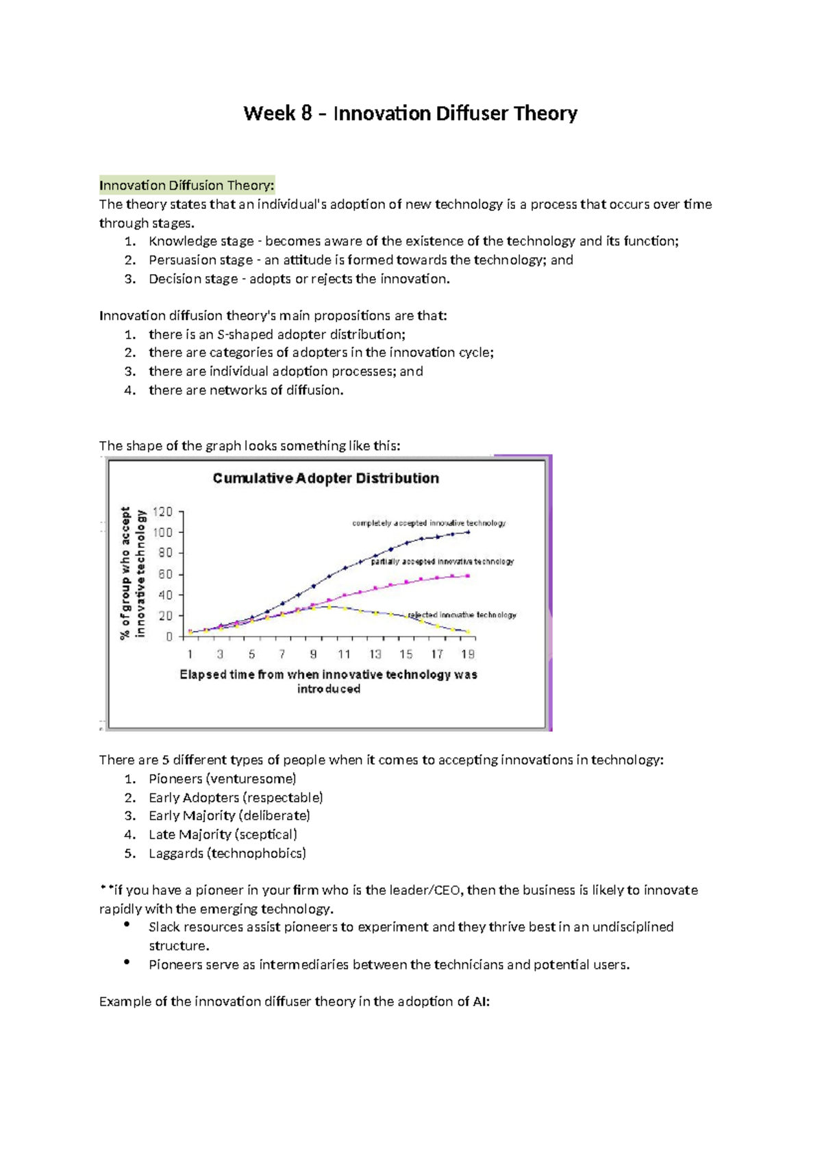 Week 8 - Innovation Diffusion Theory Notes - Studocu