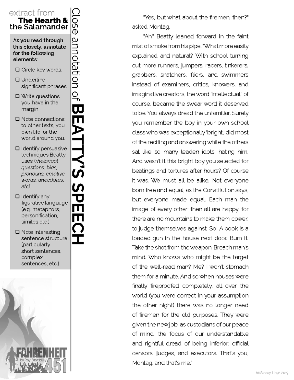 Annotating Beatty's Speech in FAHRENHEIT 451: Key Elements and ...
